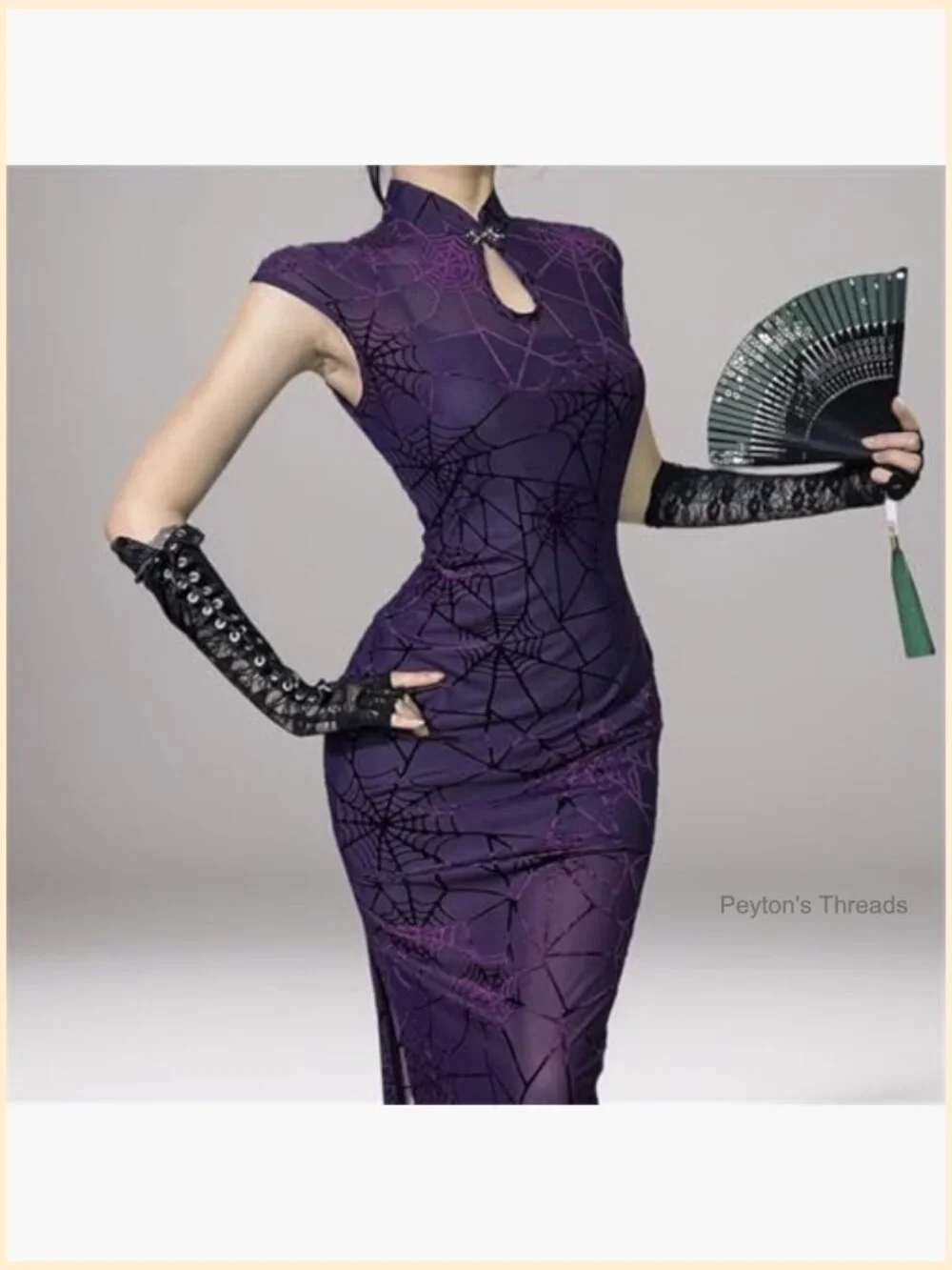 Dresses | Spider Web Side Slit Maxi Dress Sheer Gothic Mandarin Collar ...